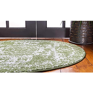 Unique Loom Bromley Collection Area Rug - Wells (5' 1" Round Green/Ivory)