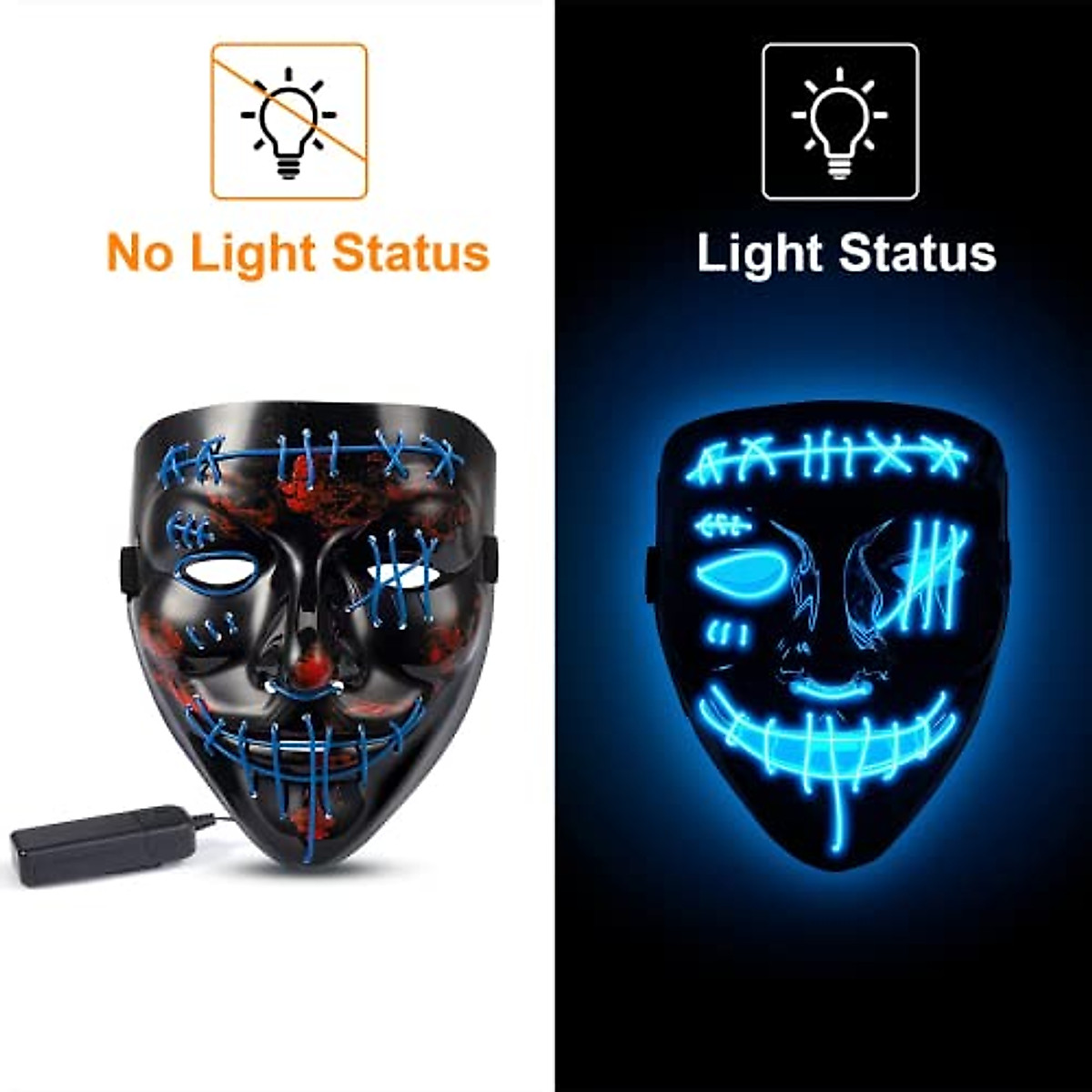 Plusheddy Halloween LED Scary Mask, Light up Halloween Face Mask- Mask Cosplay Decoration for Festival Party Carnival Cosplay Halloween, Blue