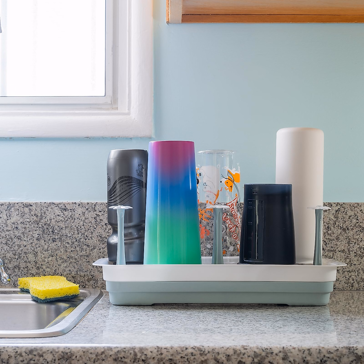 L-WASH Large Countertop Bottle Drying Rack - Ideal for Insulated Water Bottles, Drinking Glasses, Sports Bottles, Baby Bottle Drying Rack, Tumblers, Mugs, Bottle Washer