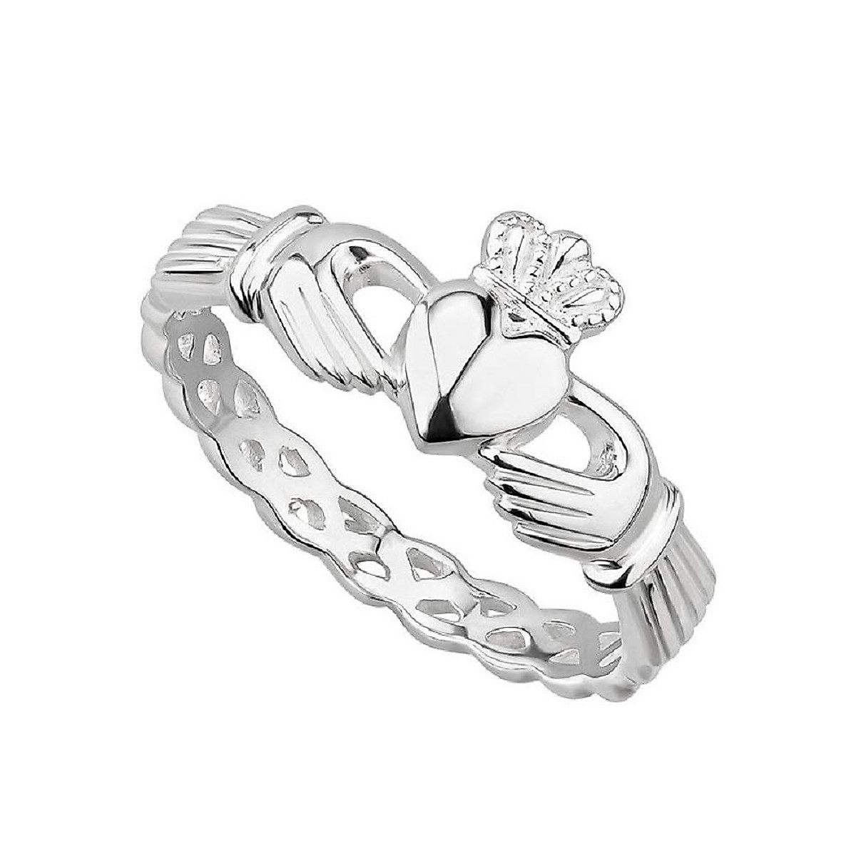 Failte Claddagh Ring Sterling Silver Woven Band Women?s Celtic Weave Made in Ireland Size 6.5