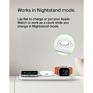 Belkin MagSafe 3-in-1 Wireless Charging Pad - Fast Wireless Charging for Apple Watch, iPhone 15, iPhone 14, iPhone 13, & iPhone 12 Series, & AirPods - Charging Station for Multiple Devices - White
