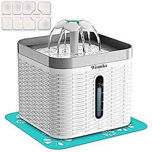 Wismika Upgraded Pet Fountain, 84oz/2.5L Automatic Cat Dog Water Fountain, Quiet Electric Dispenser Bowl with Intelligent Pump and LED Indicator and 3 Replacement Filters for Cats, Dogs