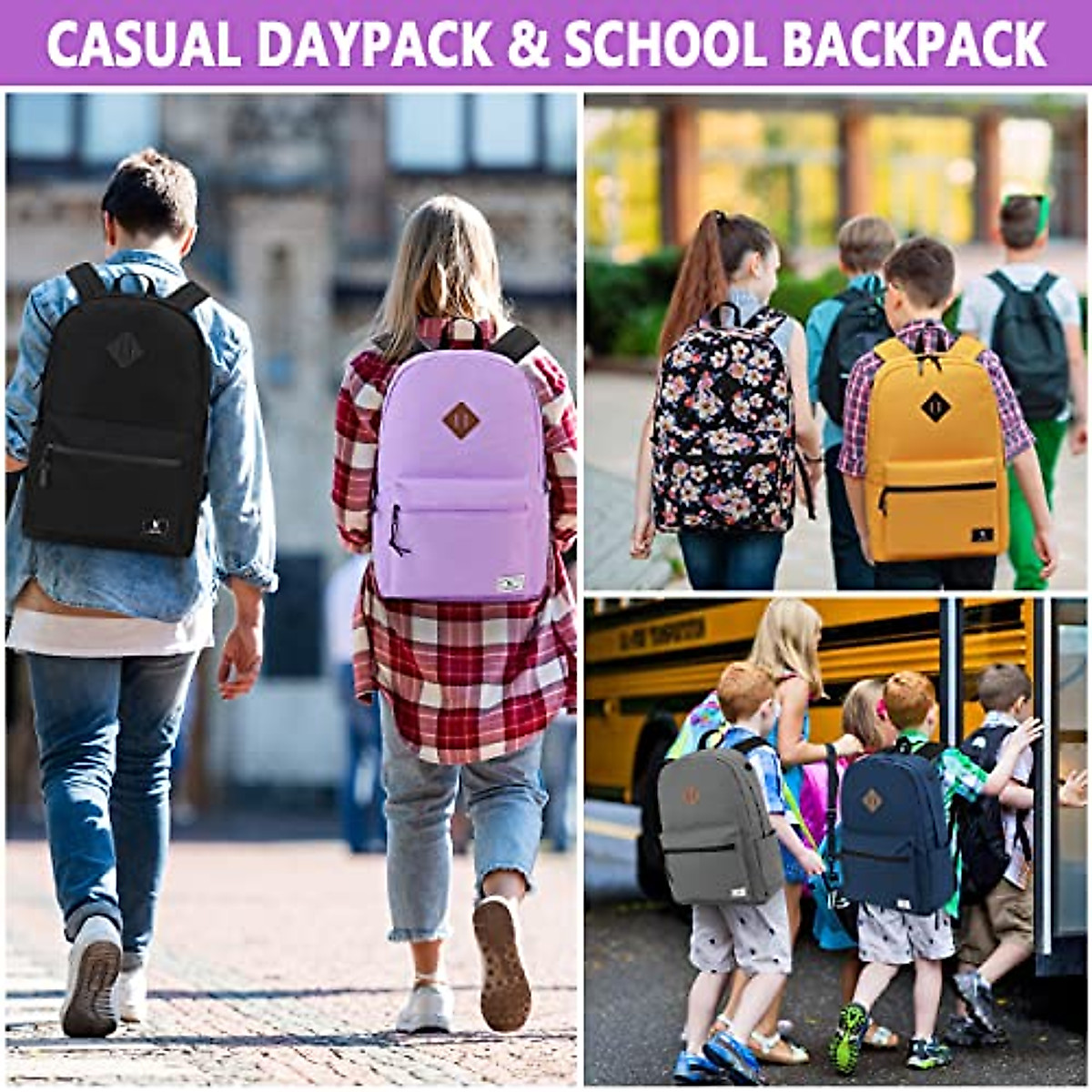 VX VONXURY Backpack for Women,Simple Lightweight Lavender Bookbag for School Travel Work (Light Purple)