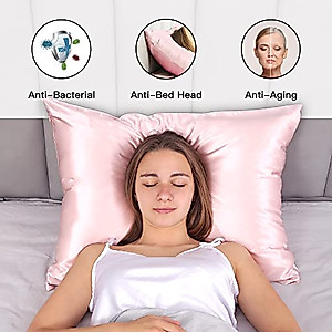 MOOFUN Silk Pillowcase- Standard Size 20 * 26 inches, 22 Momme 100% 6A High-Grade Pure Mulberry Silk reducing Wrinkles Smooth Hair Skin Anti-BedHead Anti-Aging Breathable Machine Washable-Pink