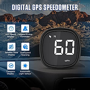RALBIL Digital GPS Speedometer MPH - Multifunction Car HUD Head Up Display with Fatigue Driving Alarm, Overspeed Alarm and Speed Unit Switching KM/H or MPH for All Vehicle