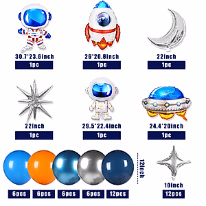 Space Balloons Outer Space Party Decorations Astronaut Rocket Spaceship Balloons Blue Orange Silver Balloons For UFO Space Birthday Party Solar System Galaxy Planet Decorations Supplies (Orange)