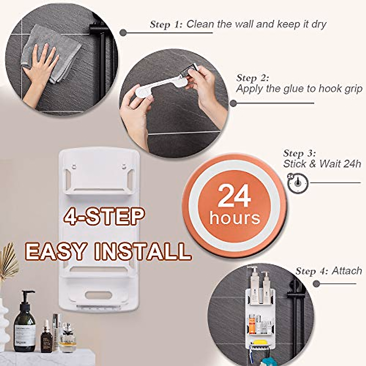 Shower Caddy - Plastic Shower Organizer Hanging, No Drilling Bathroom Organizer with 6Hook, Baffle Anti-drop Design, Removable Shower Holder for Shampoo and Soap is Easy to Clean