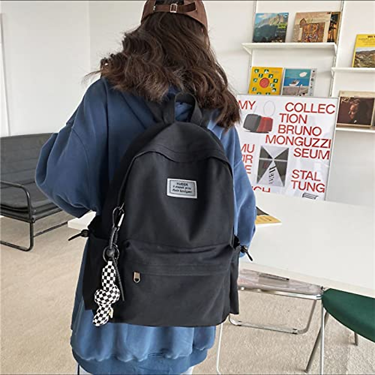 WEIIYONN Kawaii Backpack for Women Aesthetic Book bag Laptop Backpack Casual Women's Daypack with Cute Accessories (Black)