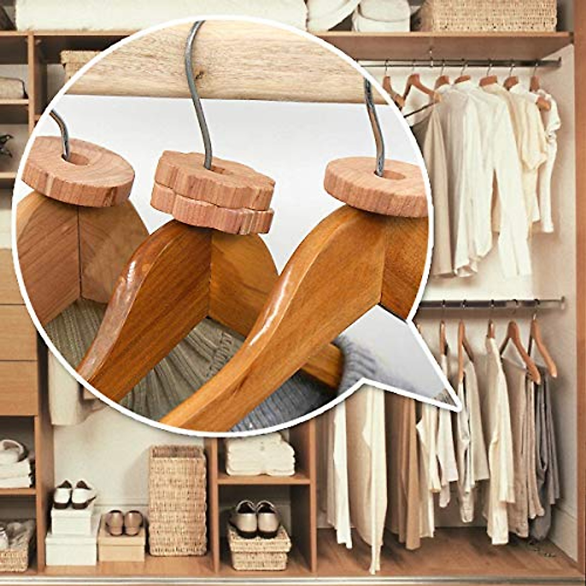 Omio Cedar Blocks for Clothes Storage - 54 Pcs 100% Aromatic Red Cedar Rings for Wardrobe Closets and Drawers, Cedar Wood Rings for Clothes Storage