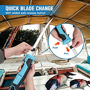 FLISSA Cordless Electric Fillet Knife for Fish with 8" and 10" Stainless Steel Blades, Rechargeable Electric Knife with Non-Slip Handle, 2 Packs Long Lasting Lithium-ion Battery, Portable Carry Case