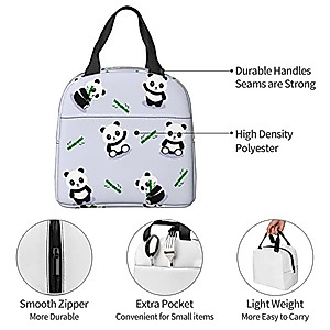CUAMZST Cute Panda Insulated Lunch Bag for Women Reusable Lunch Box with Front Pocket Portable Thermal Cooler Tote Bag for Work Picnic Travel
