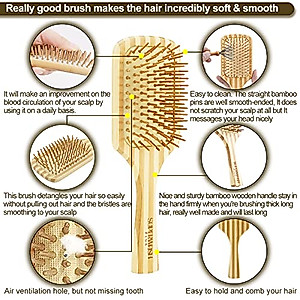 Bamboo Wood Hair Brush Large Paddle for Women, Natural Bamboo Wooden Bristles Scalp Massager, Flat Detangling Hairbrush Fit All Types Hair