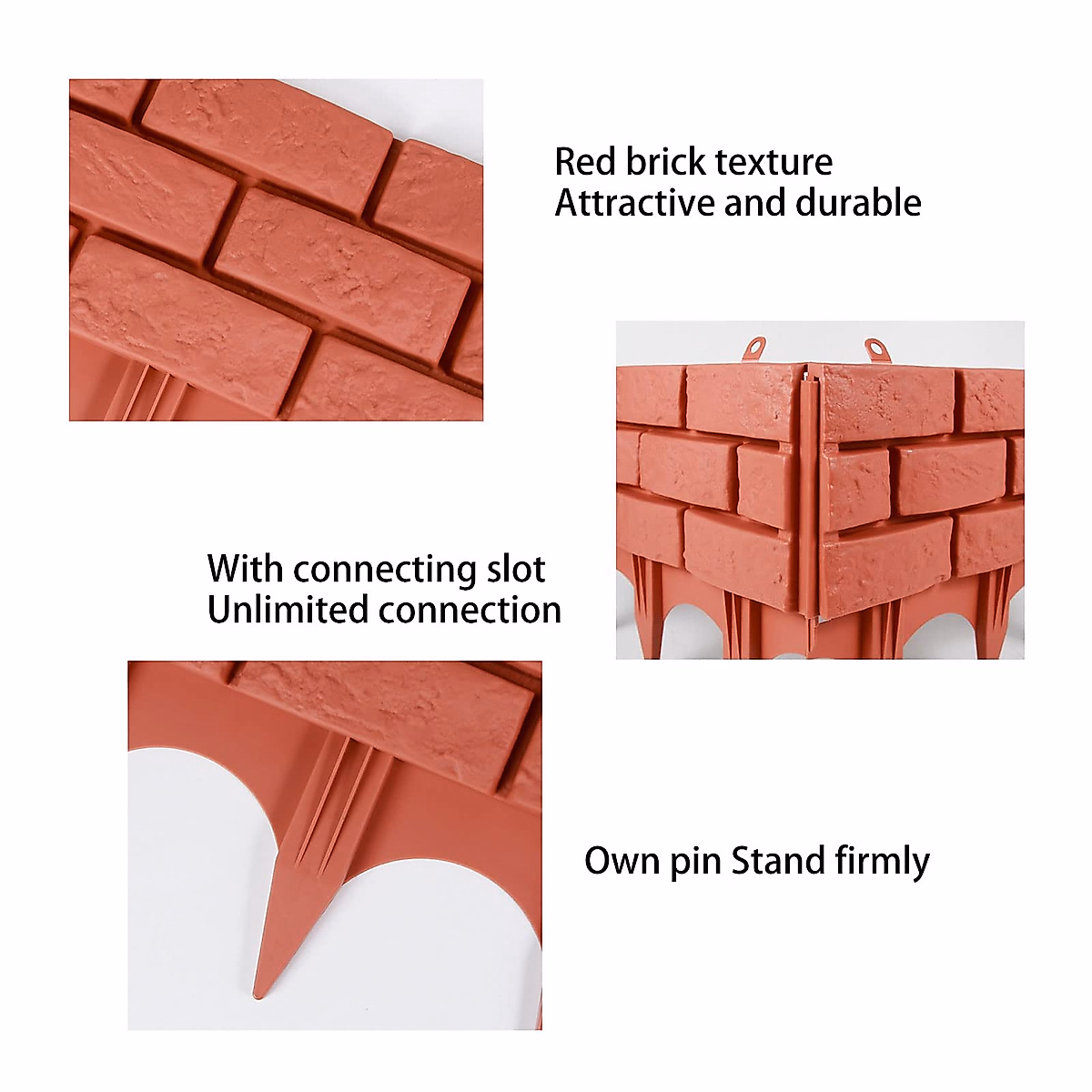 JYCAR 4PCS Garden Plastic Fence Edging, Imitation Stone Effect Flower Bed Edging Plant Border Imitation Stone Brick for Gray