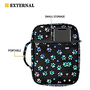 Salabomia Bible Book Cover, Dog Paw Print Zippered Bible Carrying Case for Women Girls, Bible Book Carrying Bags with Handle Pocket, Sturdy Bible Bags for Kids, Green and Black
