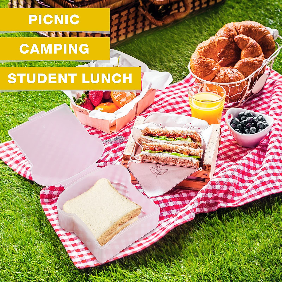 Potchen 8 Pieces 20 oz Toast Shape Sandwich Box Food Storage Containers Pp Lunch White Kids or Adult Holder Microwave and Freezer Safe for Meal Prep