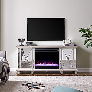 SEI Furniture Toppington Mirrored Media Console Color Changing Electric Fireplace, Silver