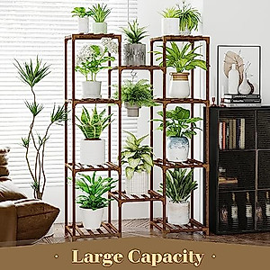 Bamworld Plant Stand Outdoor Indoor Hanging Plant Shelf Tall Large Plant Holder Wood for Living Room Plant Rack Indoor Multiple Plants Patio Balcony Garden