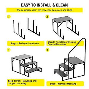2 Step Stairs 5th Wheel Stair Hot Tub Steps Outdoor RV Alloy Steel Step Ladder Support Economy Stair Riser Quick Eases Boarding and Exitingfor RVs and Travel Camper Trailers Non Slip Assist Handrail