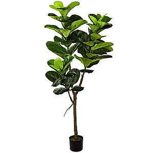 Wofair 5 Feet Artificial Fiddle Leaf Fig Tree in Planter, Faux Ficus Tree Plant for Home Garden Office Store Indoor Outdoor Decoration(Pot Included)