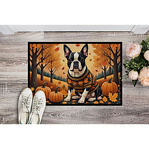 Caroline's Treasures DAC1024MAT Boston Terrier Fall Doormat 18x27 Front Door Mat Indoor Outdoor Rugs for Entryway, Non Slip Washable Low Pile, 18H X 27W