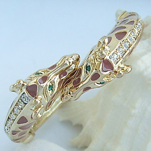 Unique Animal Giraffe Bracelet Bangle Cuff Clear Austrian Crystal Gold-Tone Brown Spot