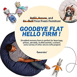 Amorstra Bean Bag Filler Shredded Memory Foam Filling 10 Pounds, Pillow Stuffing Bean Bag Refill Material for Pouf Ottoman Couch Cushion Dog Bed Stuffed Animals and Art Crafts - Blue