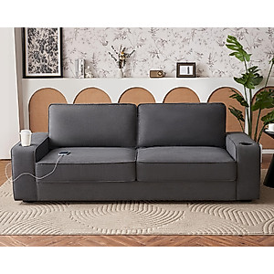 VanAcc Sofa, 89 inch Modern Sofa with USB Charging Ports & Cup Holders, Deep Seat Sofa Couch- Comfy Couch for Living Room (Charcoal Grey Chenille)
