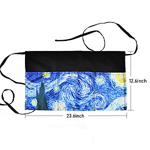 Waitress Apron with 3 Pockets,Blue Waist Server Aprons,Waiter Half Apron for Women,Serving Apron(Starry Night)