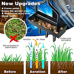 Fnwsja Manual Lawn Aerator with Tray & 3 Hollow Slots Manual Soil Corer Collector Lawn Plug Core Aeration Tool Heavy Duty Lawn Core for Soils & Lawns Yard Garden, 37.6 inches, Black