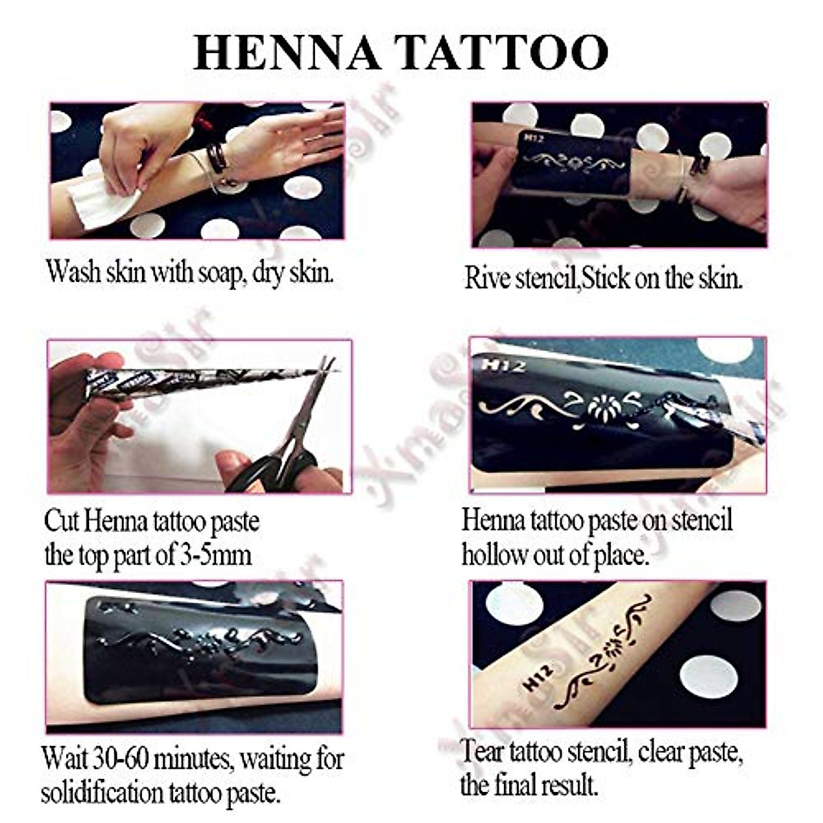 XMASIR Henna Tattoo Stencil Kit/Temporary Tattoo Template Set of 20 Sheets, Indian Arabian Tattoo Stickers Mehndi Stencils for Hand Body Art