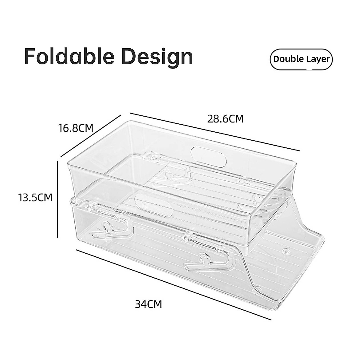 Beverage Can Organizer for Refrigerator, Soda Can Dispenser for Refrigerator Double Layer Liftable and Foldable Soda Can Storage Bin, Automatic Rolling Plastic Drink Holder for Fridge, Pantry, Cabinet