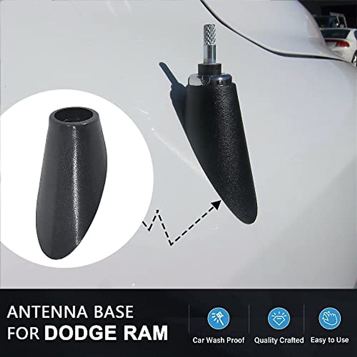 Anina Antenna Base Adapter Mount for Dodge Ram 1500 2500 3500 4500 5500 2009-2018 Antenna Ornament Car Radio Antenna Grommet Topper Bezel 5064395AF