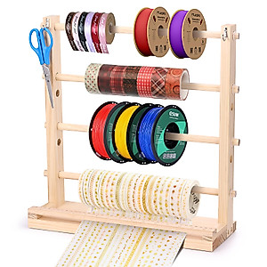 Ribbon Storage Organizer Rack 4 Tier Adjustable Wooden Ribbon Holder Spool Holder Organizer Rack Spool for Sewing Craft Mesh Thread Tape Wreath Crochet Roll Washi Tape Craft Gift Florist Wrapping