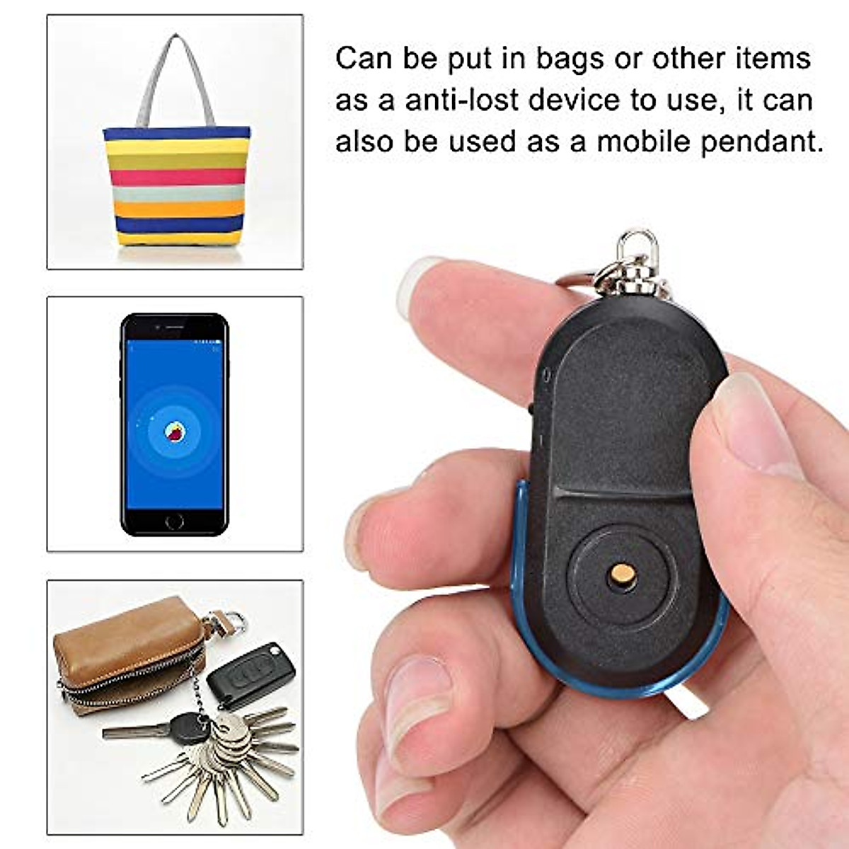 Whistle Key Finder, Anti-Lost Alarm Key Finder Locator Whistle Sound Control with Battery(Blue)
