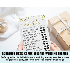 Black and Gold Bridal Shower Game He or She Said – 25 Pack, Couples Wedding Engagement Party Games, Reception Decor and Ideas, Fun Bridal Shower Guest Activities