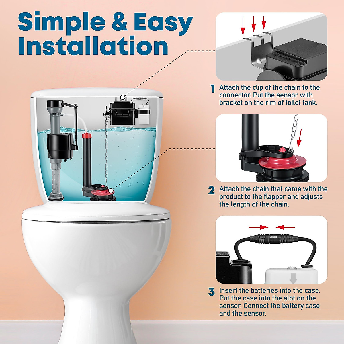 Automatic Touchless Toilet Flusher, Sensor-Activated Flush Kit – Easy Install, 1 Year Warranty