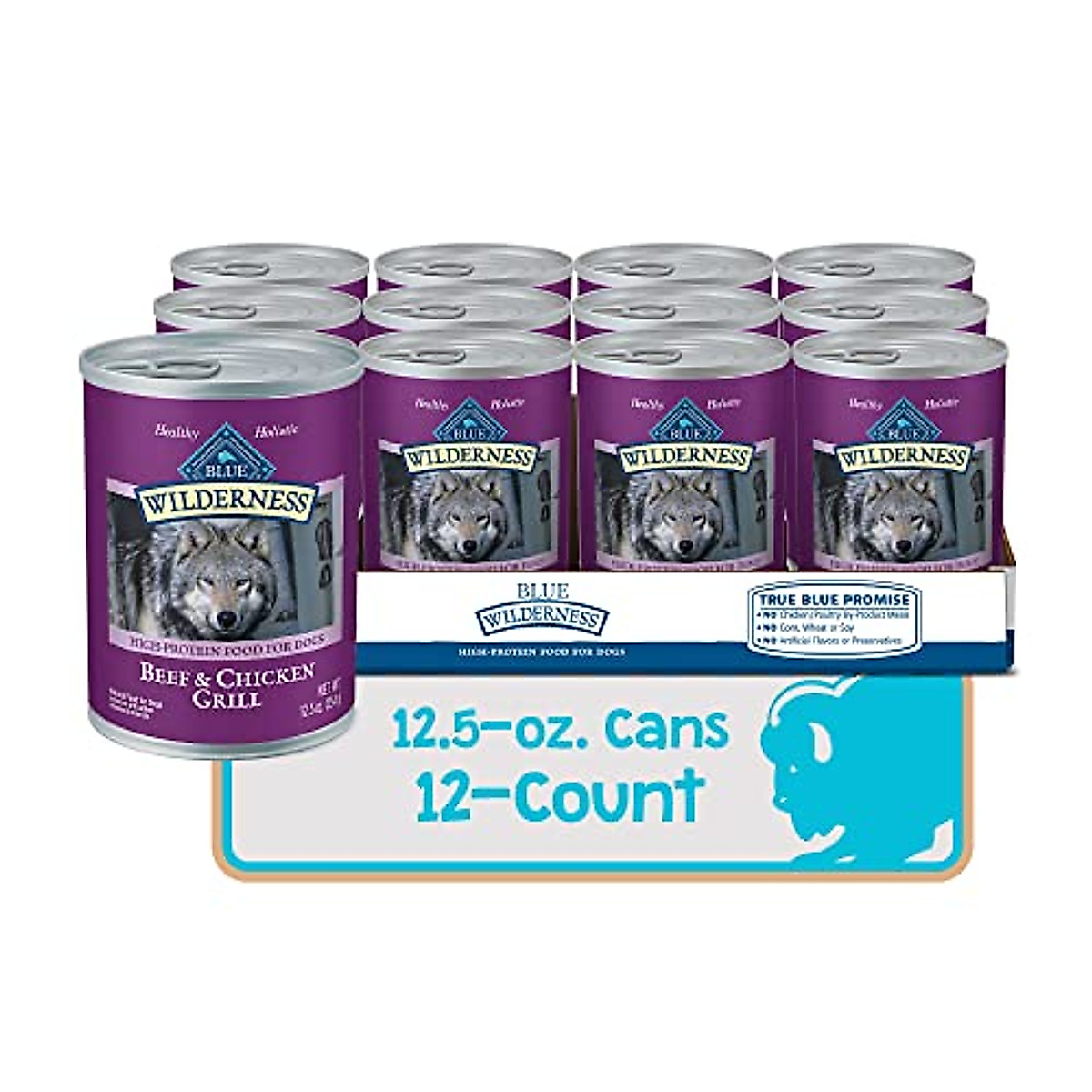Blue Buffalo Wilderness High Protein, Natural Adult Wet Dog Food, Beef & Chicken Grill 12.5-oz cans (Pack of 12)