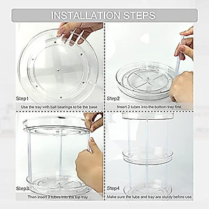 3 Tier Clear Turntable Lazy Susan, HOLENGS Round Spinning Cabinet Spice Rack Organizer with a Dishcloth, Food Storage Container Bins for Kitchen Bathroom Jewelry Container Makeup Cosmetic Storage