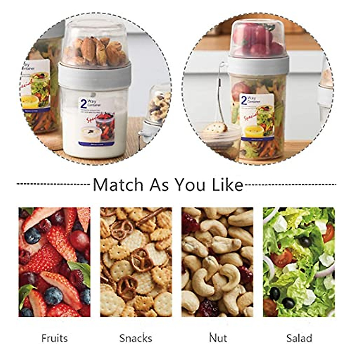 HeNai PETWEKAN Breakfast On The Go Cups，Yogurt Portable Cups Large Capacity Sealed Double Layer Food Container With Cereal Oatmeal or Fruit Container (560ml+310ml)
