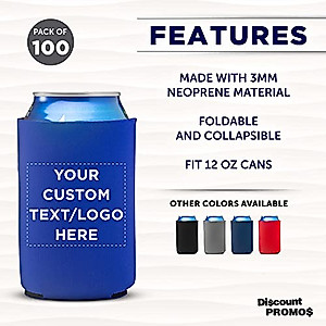 Custom Neoprene Collapsible Can Coolers 12 oz. Set of 100, Personalized Bulk Pack - Great for Beer, Soda, Other Beverages - Royal Blue