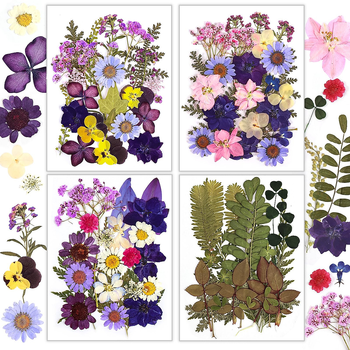 Resiners 100Pcs Dried Pressed Flowers for Resin Molds, Purple Real Pressed Flowers Dry Leaves Kit for Art Crafts Resin Jewelry Making Scrapbook Supplies Card Making Soap Candle DIY