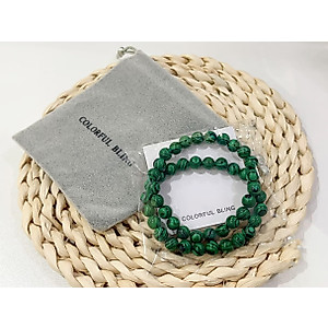 COLORFUL BLING Natural Malachite Bracelet Set, Handmade Gemstone Beaded Stretch Bracelets for Women Men Yoga Bracelet Natural Stone Crystal Beads Bracelets