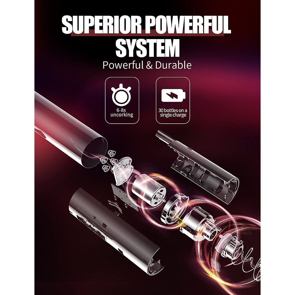 Electric Wine Bottle Opener, CielClair 6-in-1 Rechargeable Automatic Corkscrew Wine Opener Set with Foil Cutter, Wine Pourer, Wine Vacuum Stopper, Mini Champagne Stopper, Reusable Wine Gifts, Black