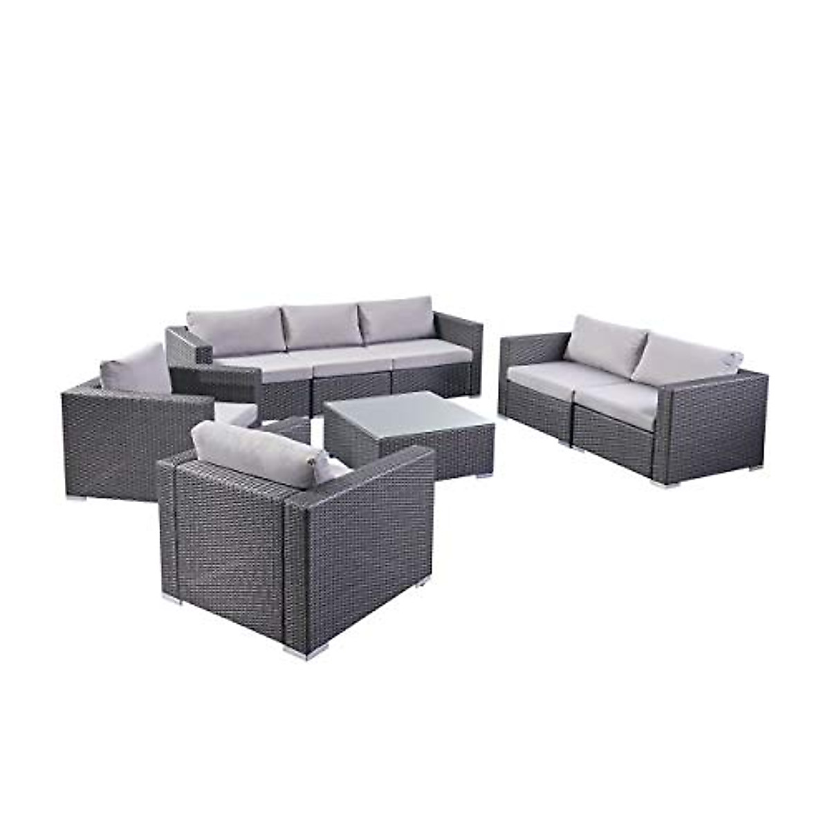 Christopher Knight Home 304333 Samuel Outdoor 8-Piece Wicker/Aluminum Sofa Chat Set with Cushions | in Grey/Silver