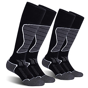 CelerSport 2 Pack Women's Ski Socks for Skiing, Snowboarding, Cold Weather, Warm Thermal Socks Winter Performance Socks, Black+Dark Grey, Medium