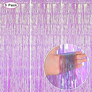 3 Pack Fringe Curtains Party Decorations,Tinsel Backdrop Curtains for Parties,Photo Booth Wedding Graduations Birthday Christmas Event Party Supplies (Rainbow Purple)