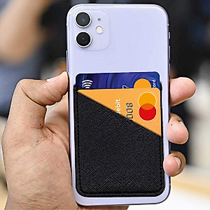 Phone Pocket Wallet Card Holder Stick on Leather Adhesive Sticker for Back of Cell Phone(Black)