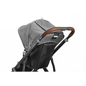 UPPAbaby Vista V2 Stroller - Jordan (Charcoal Melange/Silver/Black Leather) + Leather Handlebar Covers for Vista, V2 - Saddle + Leather Bumper bar Cover for Vista, V2, Cruz, V2 - Saddle