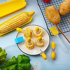 14 Pieces Corn Barbecue Set, Including Corn Trays, Corn Holders and Oil Brush for Barbecue and Kitchen Restaurant Use