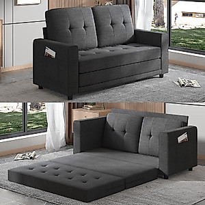 PUREMIND Floor Sleeper Sofa Bed, Upholstery 2-in-1 Pull Out Couch Bed, Loveseat Folding Futon Sofa Bed with Cushion, Convertible Floor Gaming Couch Bed for Living Room, Apartment, Office